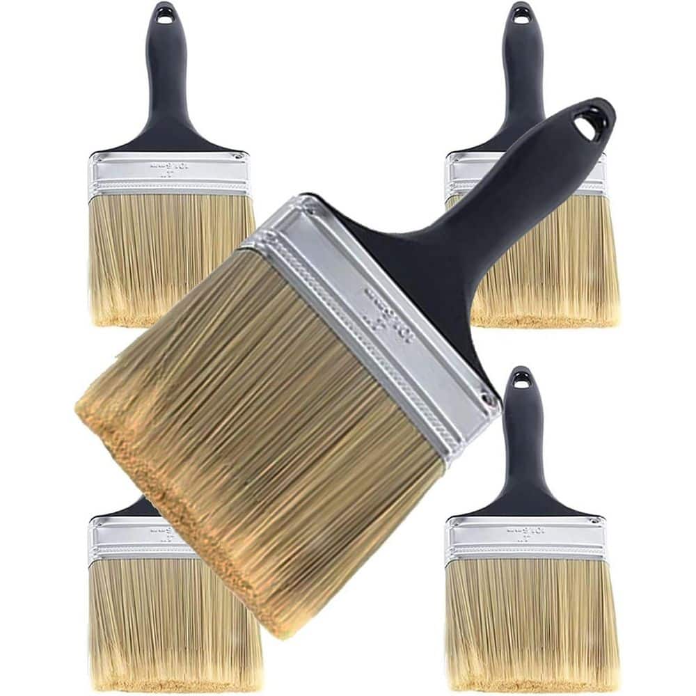 KIWDZFU 4 in. Flat Paint Brushes with Treated Plastic Handle for DIY ...