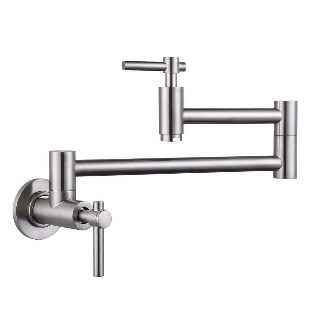 IVIGA Contemporary Brass Wall Mount Pot Filler with Double Handles and ...