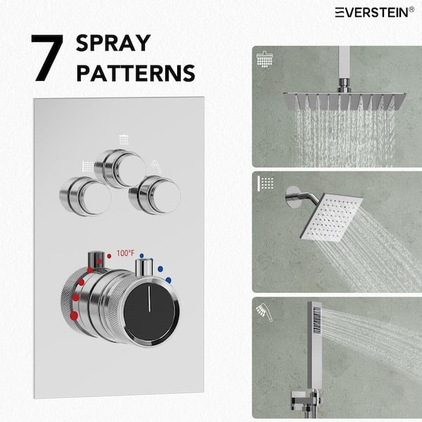 EVERSTEIN Family-Friendly 7-Spray Multiple Press 12 in. Wall Bar Shower ...