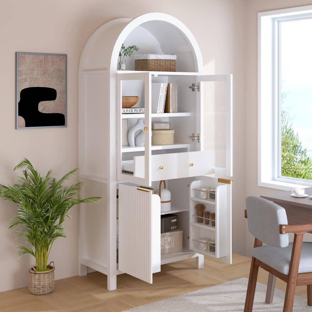 Noble House Marissa Modern White Fluted 71 in. Tall Arched Kitchen ...