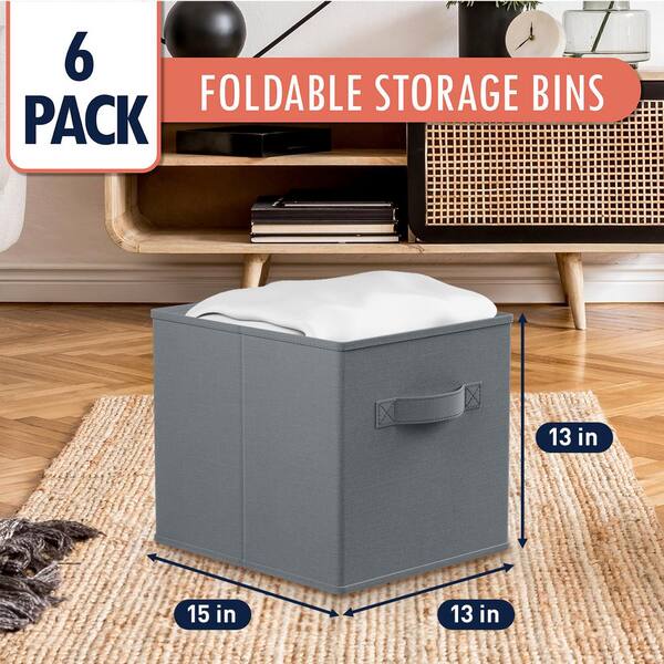 Ornavo Home 13 in. x 13 in. x 15 in. Gray Cube Storage Bin 6PK BIN 13 15 13 GRAY The Home Depot