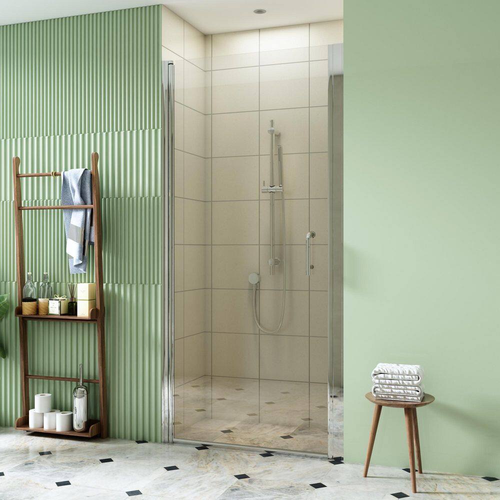 ORGANNICE 36 to 37-1/4 in. H Pivot Swing Frameless Shower Door in Black ...