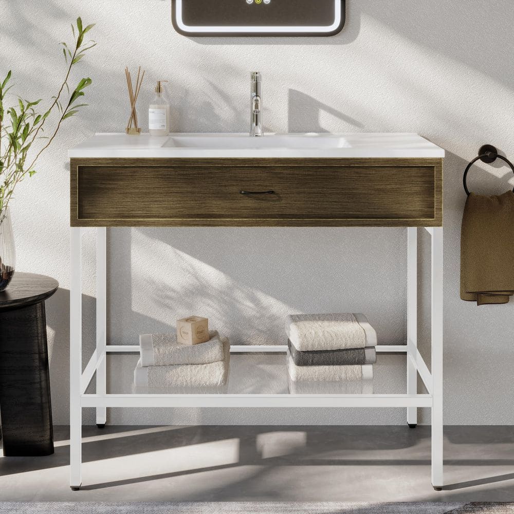 HBEZON Ansel 36 in. W Freestanding Single Sink White Bath Vanity with ...