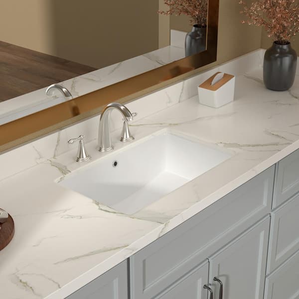 LORDEAR 20 in. White Porcelain Undermount Rectangular Bathroom Vessel ...