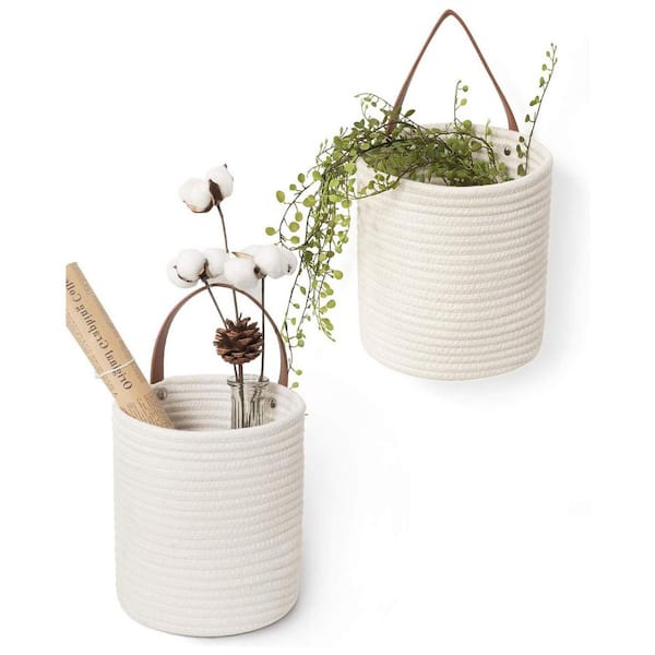 White 7 in. x 11.7 in. Cotton Decorative Basket Set of 2 Z07YY5YXYJ ...