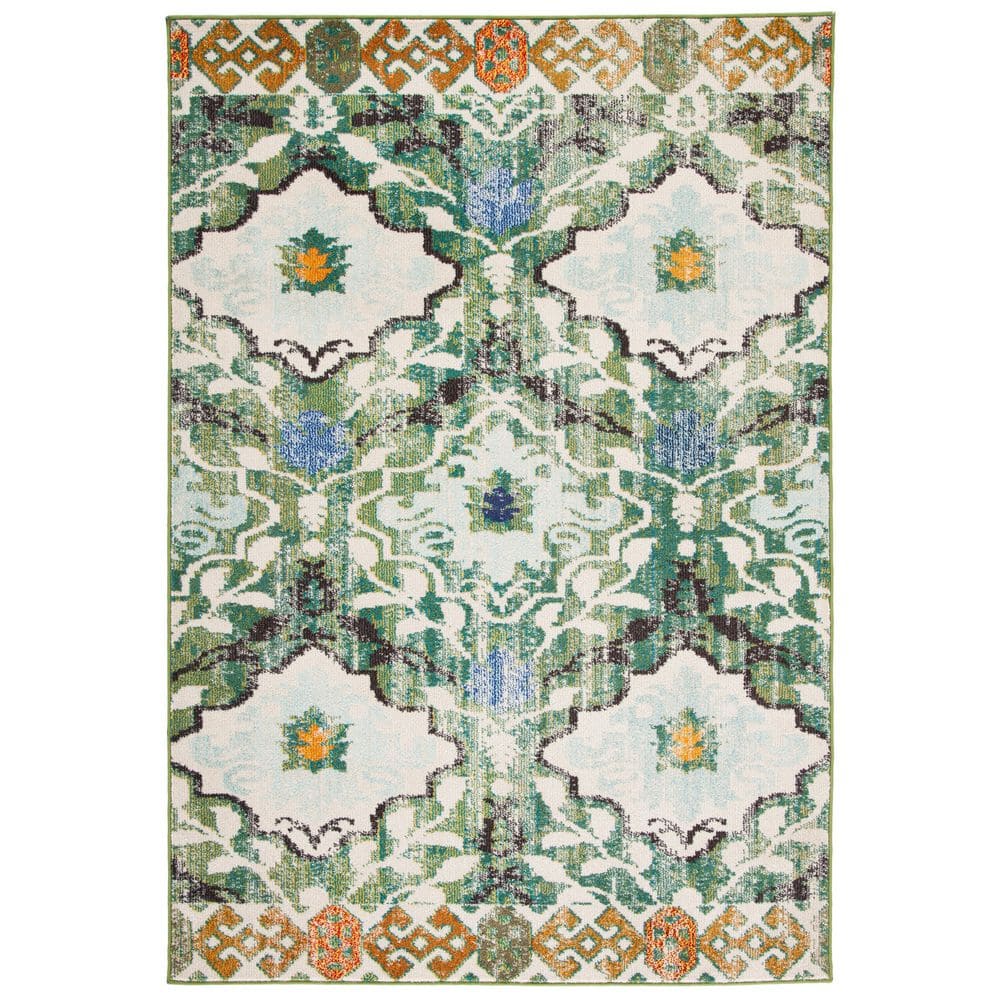 SAFAVIEH Madison Green/Ivory 5 ft. x 8 ft. Border Medallion Floral Area ...