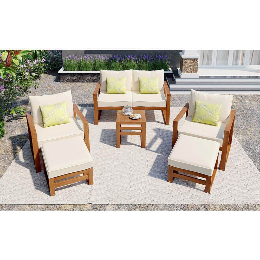 Cesicia Outdoor Patio Wood 6-Piece Conversation Set, Sectional Garden ...