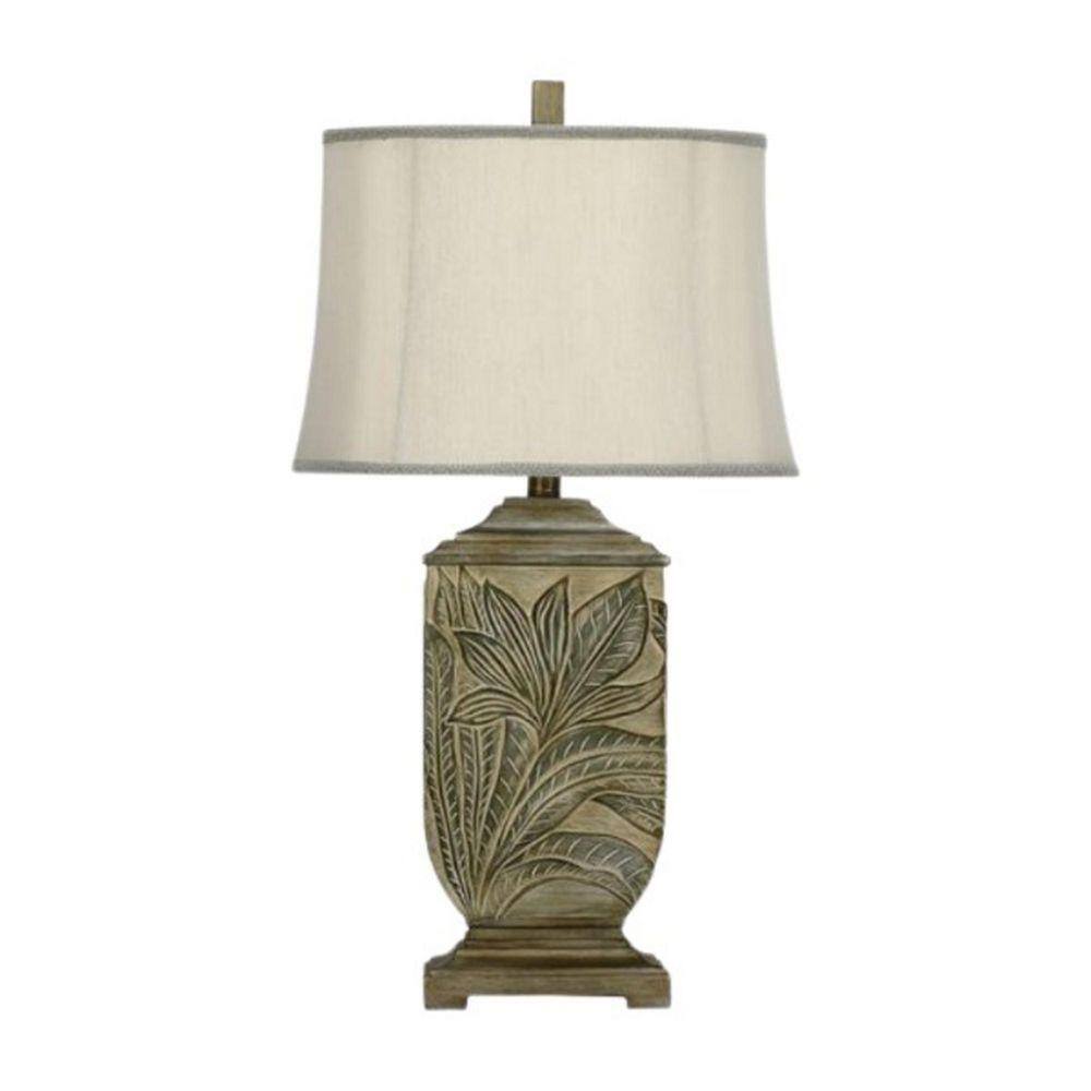 Fangio Lighting 27 in. Designer Silver/Green Cast Leaf Embossed Design ...