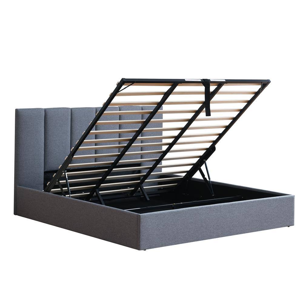 Reviews for Ahokua Gray Plywood Frame King Upholstered Platform Bed ...