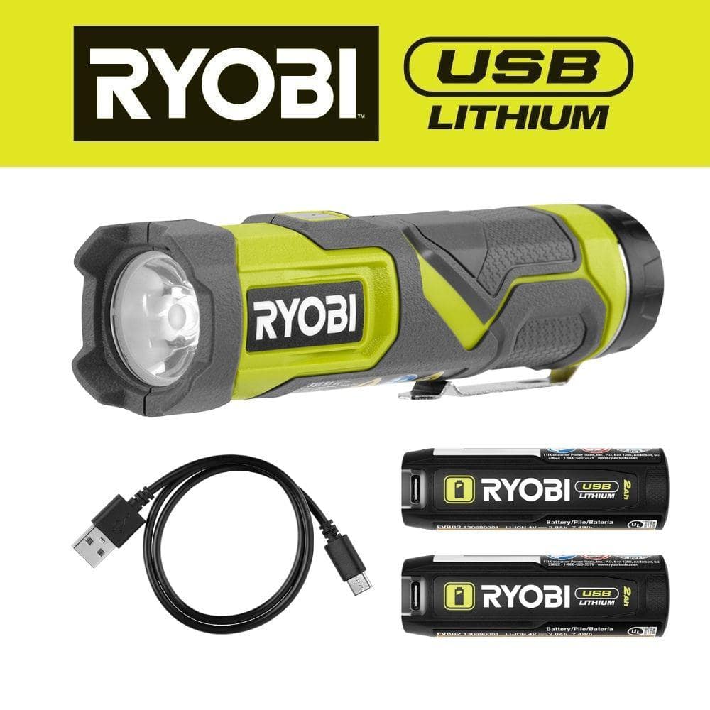 RYOBI USB Lithium Compact Flashlight Kit with FREE 2.0Ah USB Lithium ...