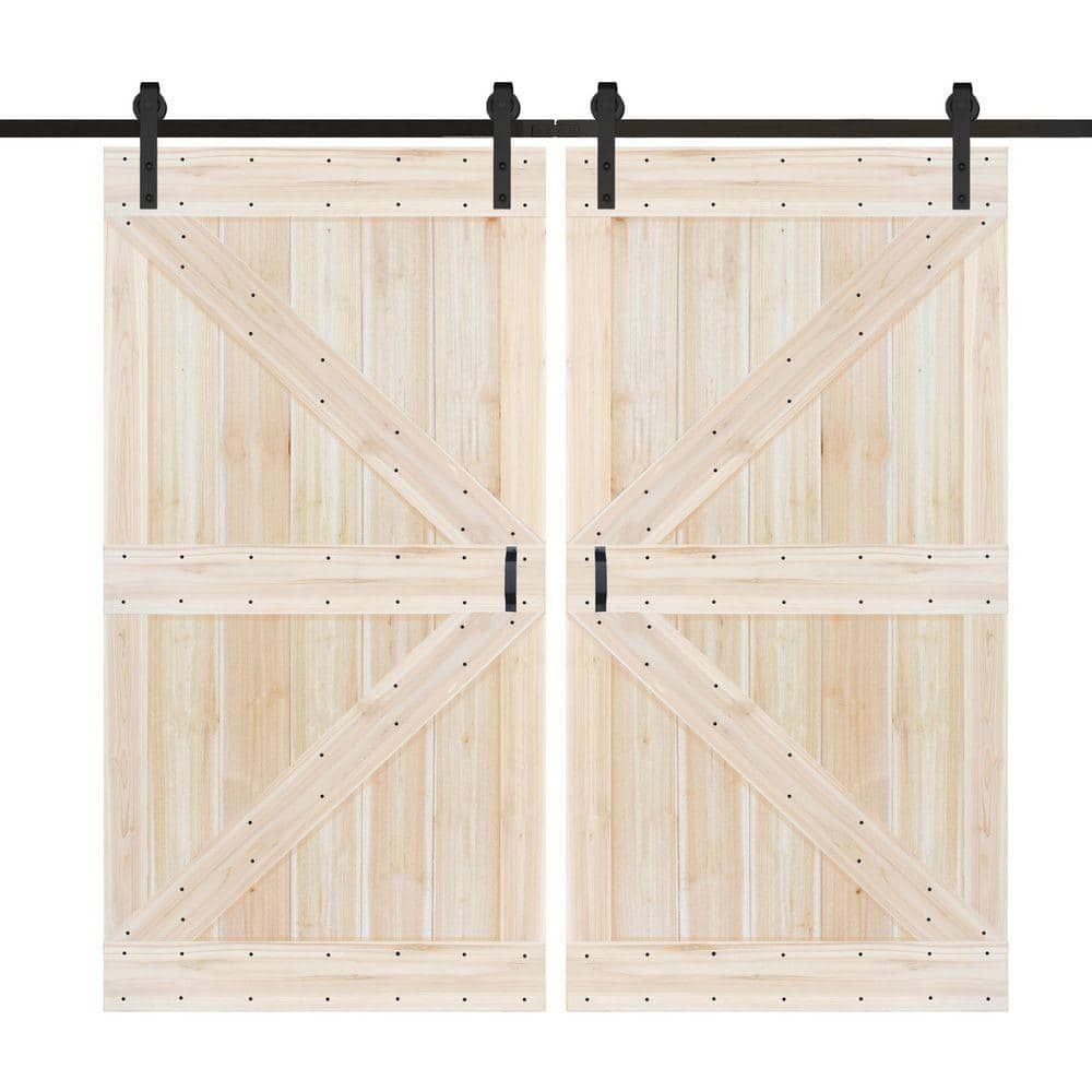 ISLIFE K Series 84 in. x 84 in. Unfinished Solid Wood Double Sliding ...