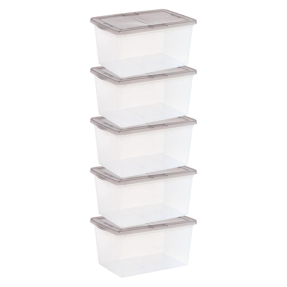 IRIS 58 Qt. Snap Top Plastic Storage Box, Clear with Gray Lid (5-Pack ...