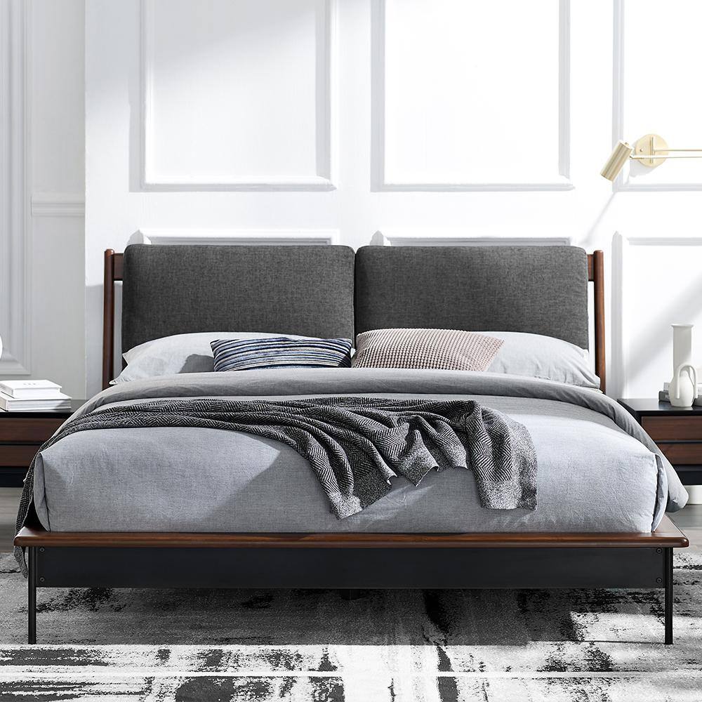 Landon Brown Crimson Wood Frame King Platform Bed with Fabric LDN002CR ...
