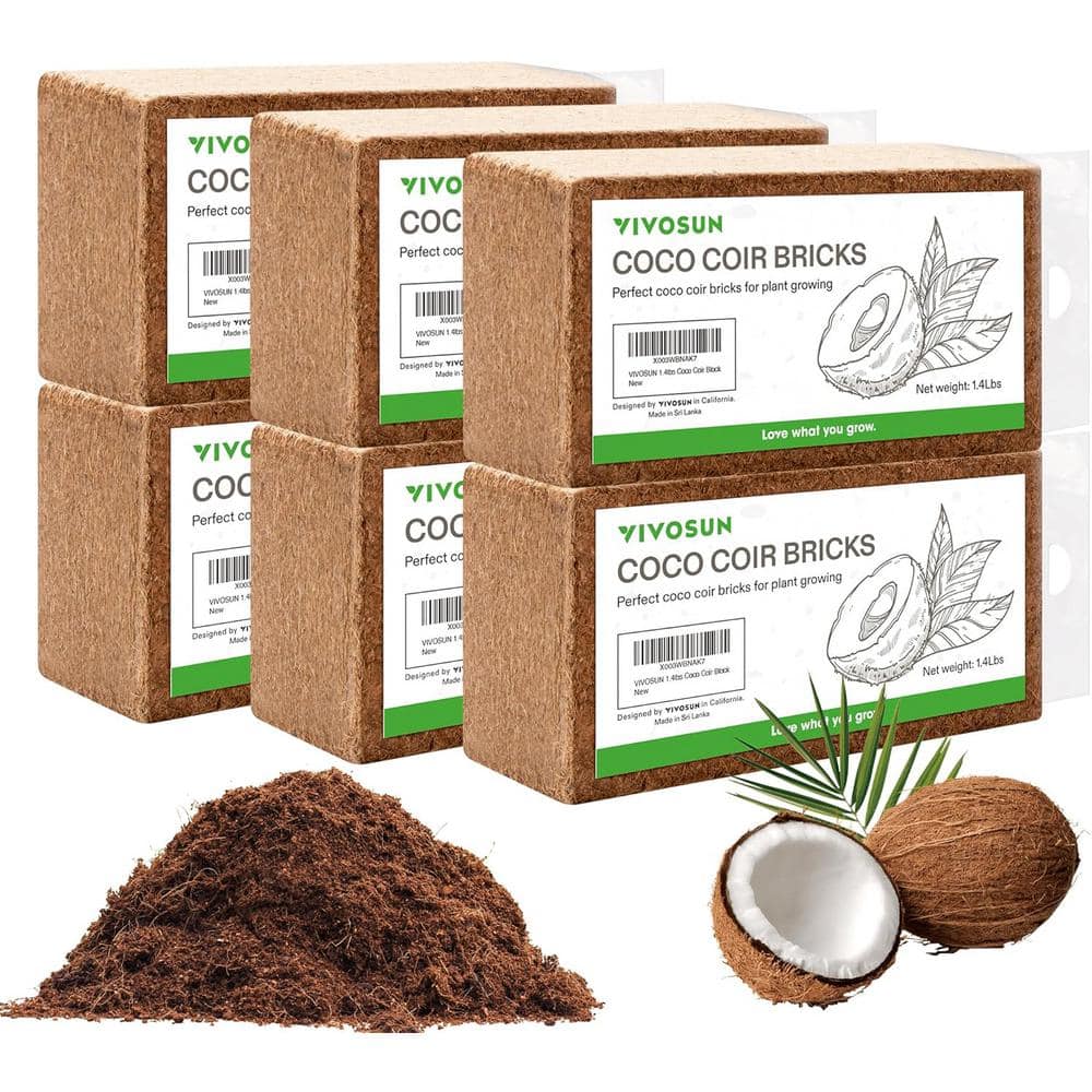 VIVOSUN 1.4 lbs. Organic Compressed Coconut Coir Brick Coconut Fiber ...