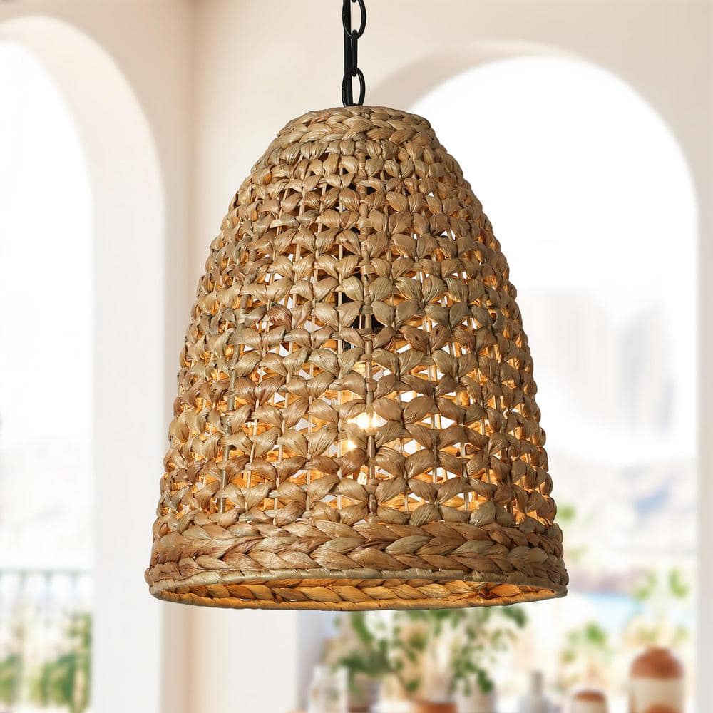 LNC Farmhouse 13 in. 1-Light Brown and Black Island Pendant Light with ...