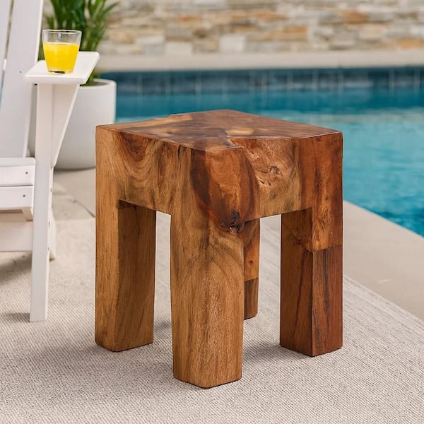 Benjara Dusty Brown Wood Outdoor Garden Stool Square BM339727 - The ...