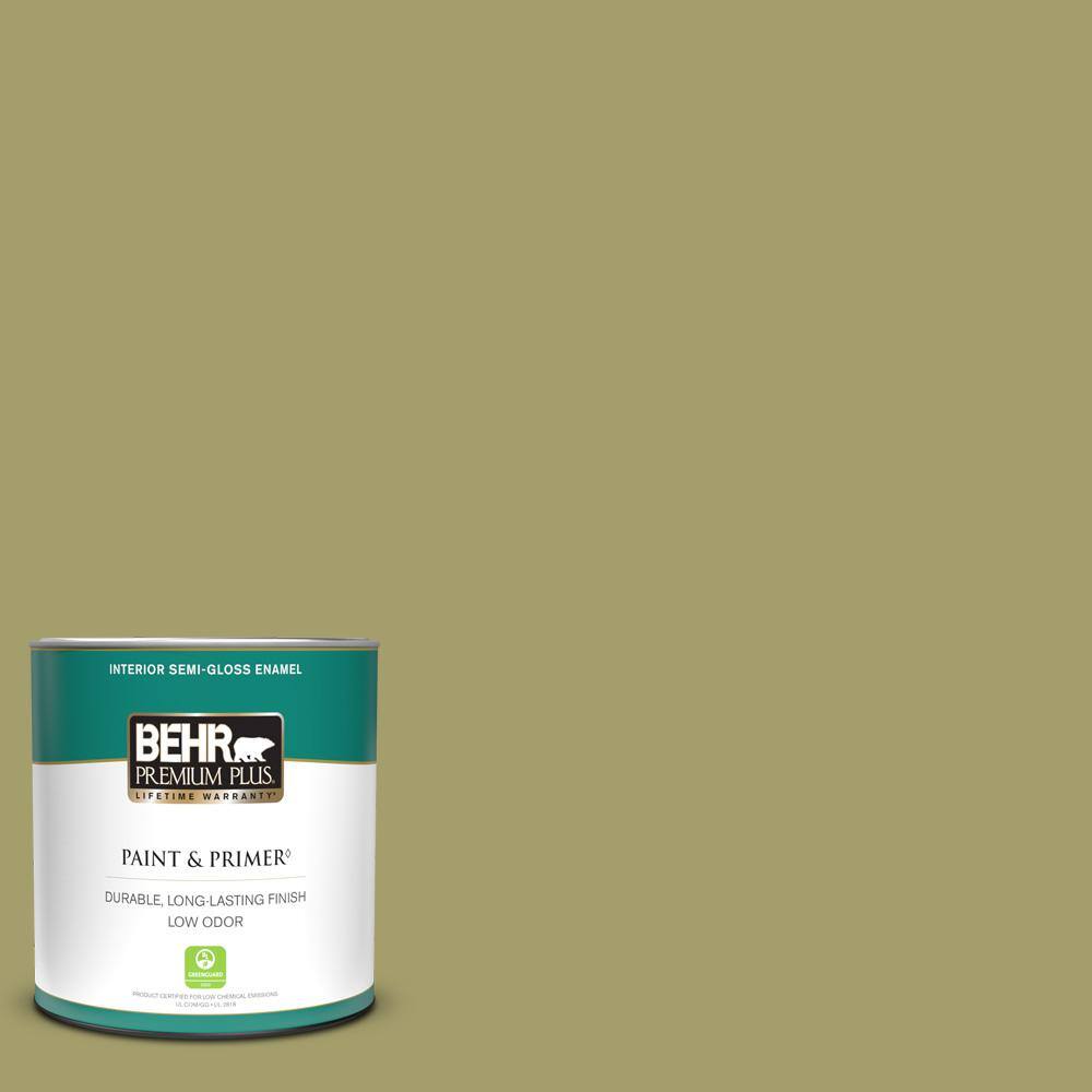 BEHR PREMIUM PLUS 1 qt. #S340-5 Farm Fresh Semi-Gloss Enamel Low Odor ...