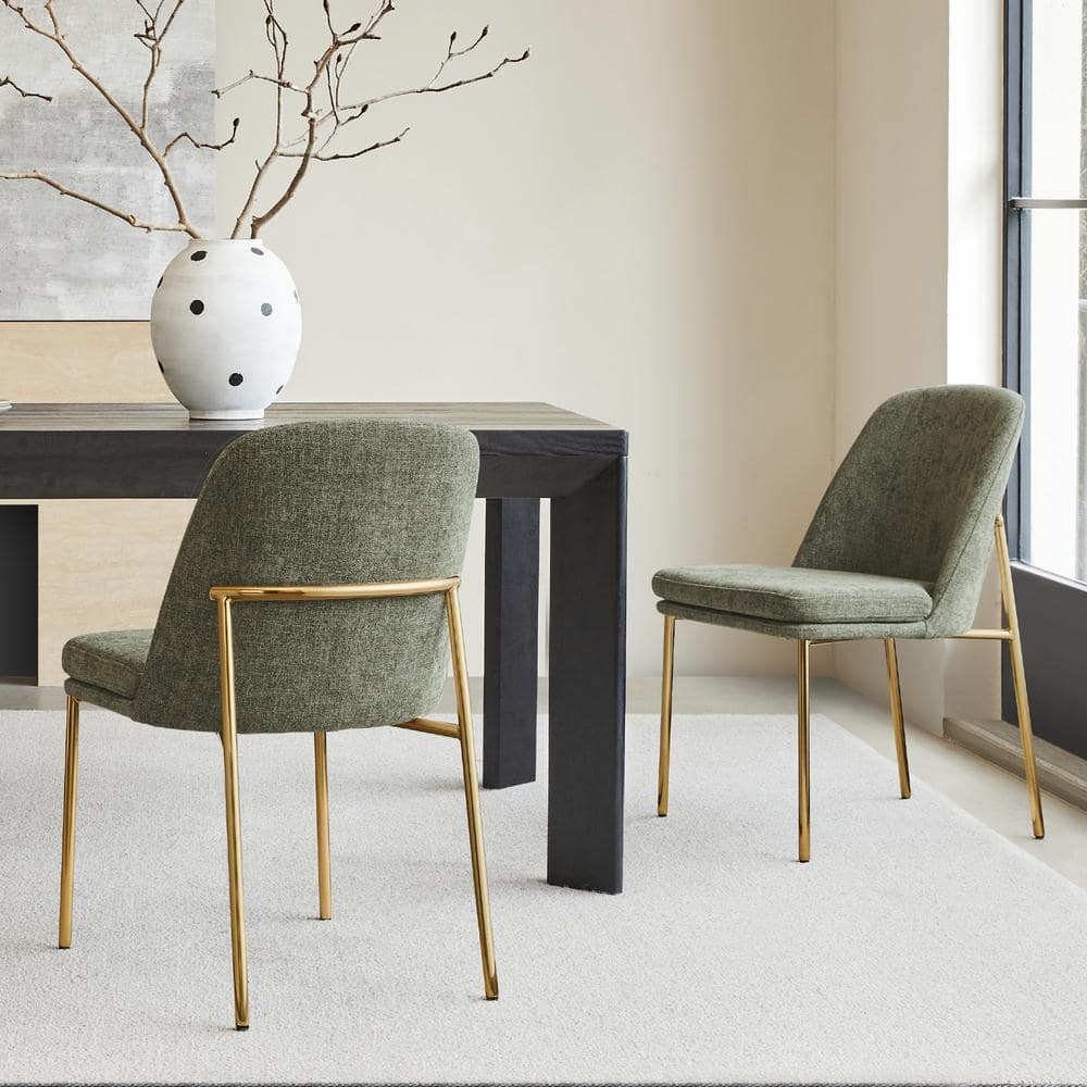 Spruce & Spring Solsticeon Moss Green Fabric Dining Chairs with Metal ...