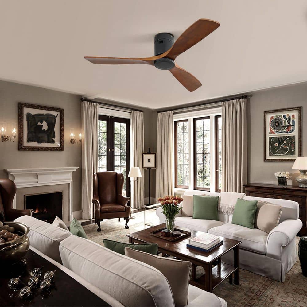 Jushua 52 in. Black Reversible DC Motor Flush Mount Ceiling Fan 3 ...