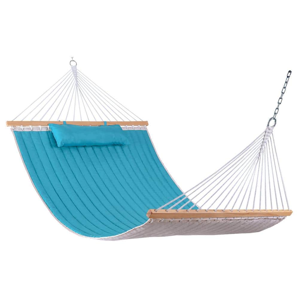Angel Sar 12 ft. Double Quilted Fabric Blue Hammock with Spreader Bars ...