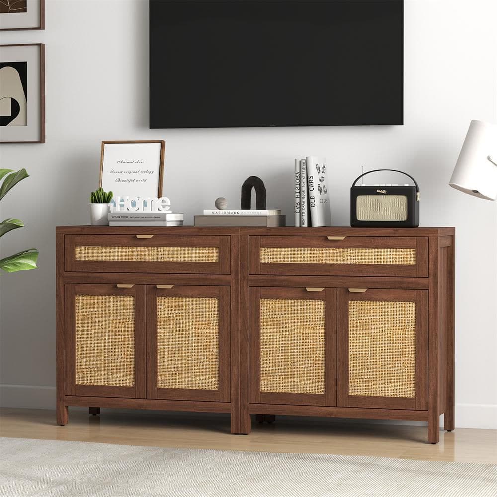 HONEY JOY Wood Sideboard Buffet Cabinet Rustic Coffee Bar Storage ...