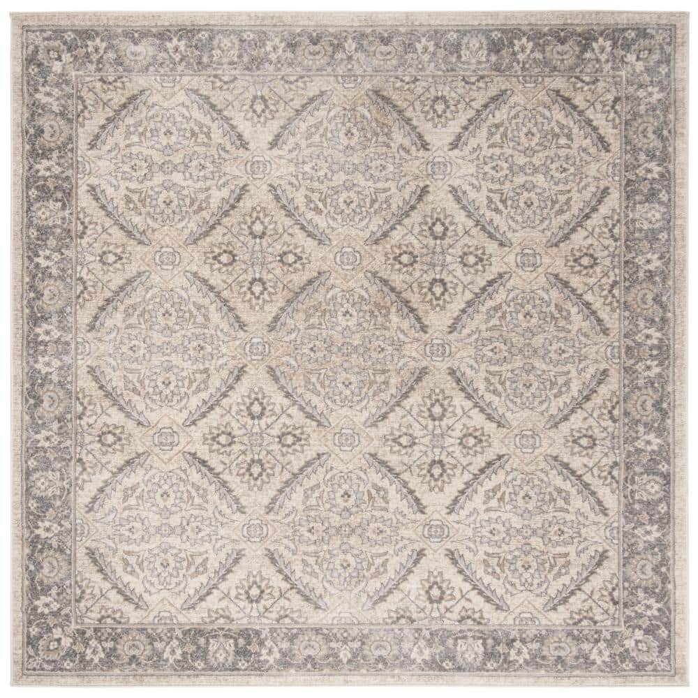 SAFAVIEH Brentwood Cream/Gray 5 ft. x 5 ft. Square Antique Floral ...