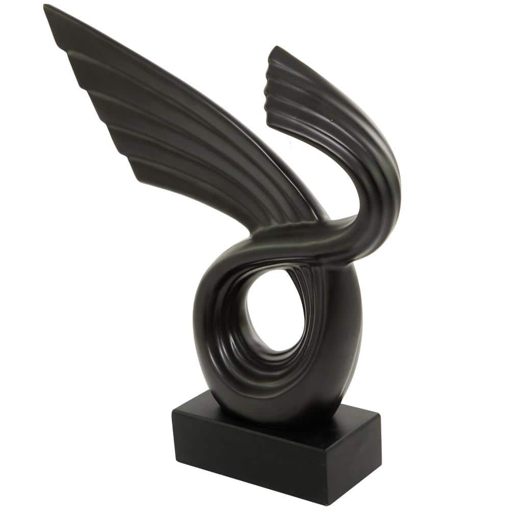 Litton Lane 5 in. x 15 in. Black Polystone Wing Abstract Sculpture with ...