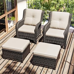 JOYSIDE 4-Piece Wicker Outdoor Patio Conversation Set with Beige ...