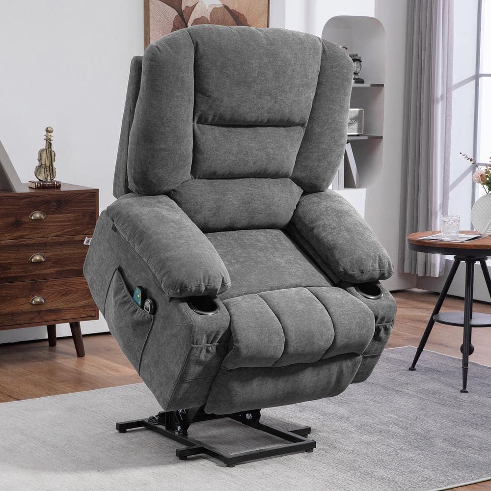 HOMCOM Charcoal Gray Chenille Power Lift Recliner with Vibration ...