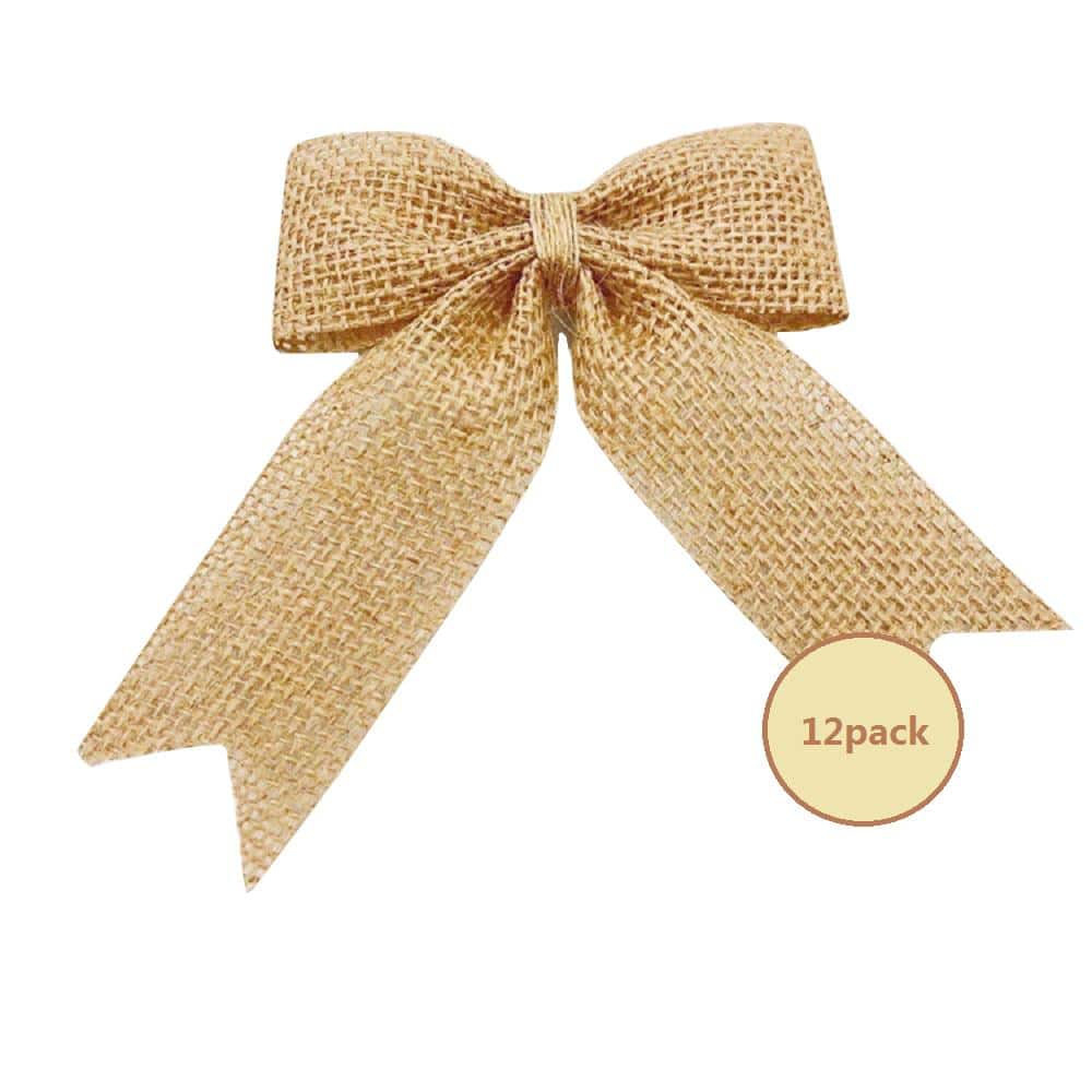 Wellco 4.33 in. Natural Burlap bows Handmade DIY Holiday Decoration ...