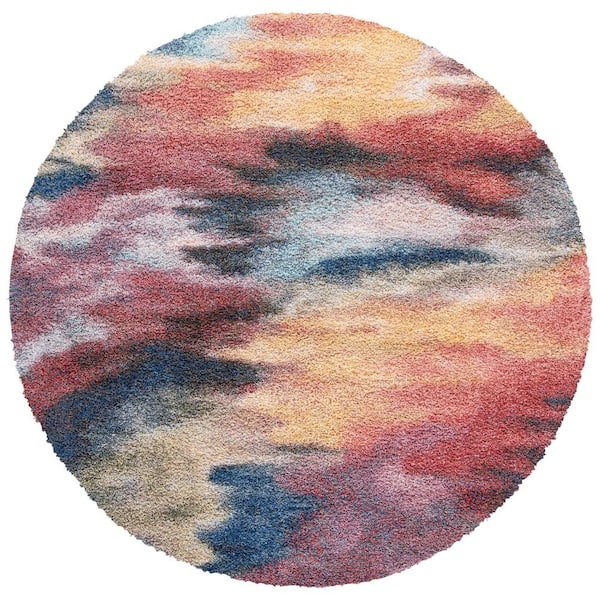 SAFAVIEH Calista 5 ft. x 5 ft. Red/Blue Abstract Multicolor Round Area ...