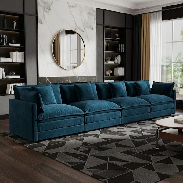 Homy Casa HEAT 146.5 in. Track Arm 4-Piece Chenille Sectional Sofa with ...