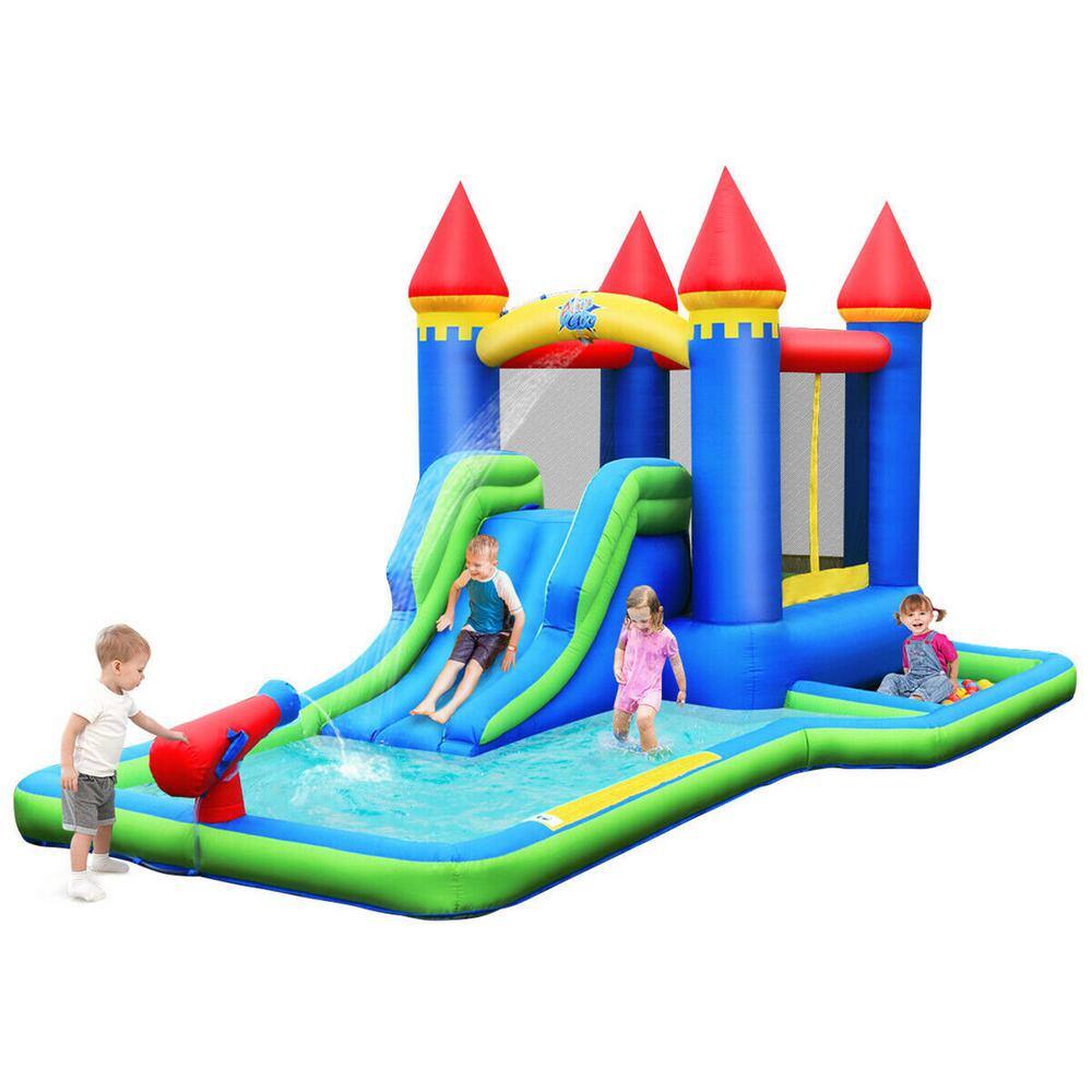 Gymax 90 in. x 189 in. Green Oxford Cloth Inflatable Bouncer Climbing ...