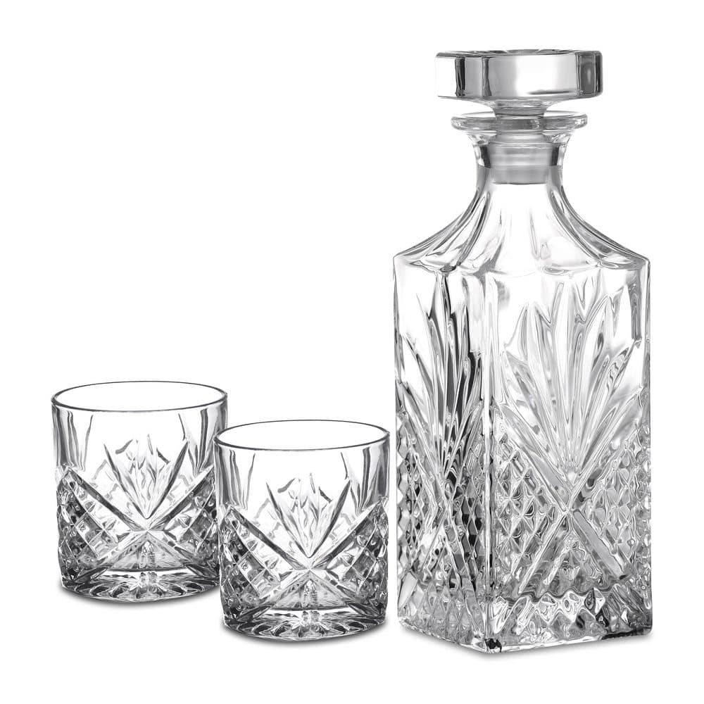 Amisglass 30 oz. Crystal Whiskey Decanter Set of 3 Inc. 1 Whiskey ...