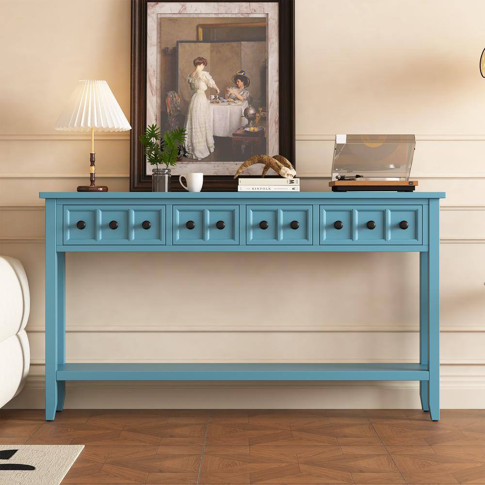 Qualler 60 in. Turquoise Green Rectangle Wood Console Table with ...