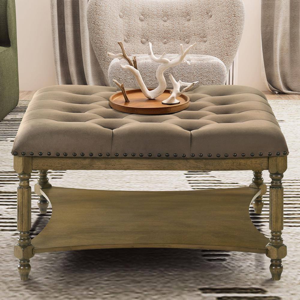 GALANO Marcello 32.7 in. Spray Paint Oak Square Upholstered Wood Top ...