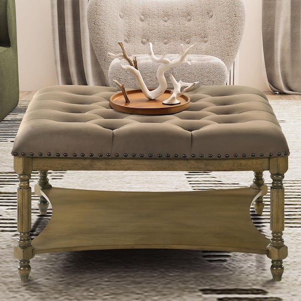 GALANO Marcello 32.7 in. Spray Paint Oak Square Upholstered Wood Top ...