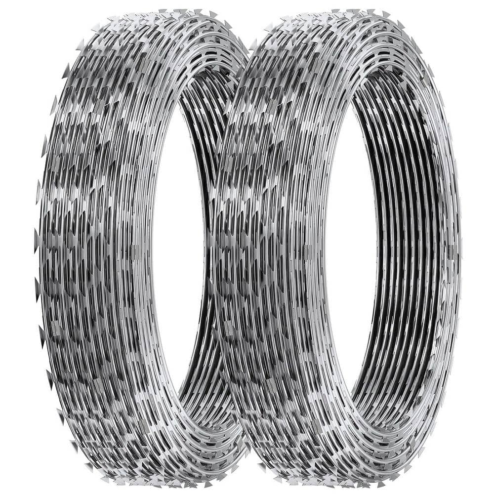ATENGNES 98 ft. Galvanized Double Spiral with Buckle Razor Barbed Wire ...