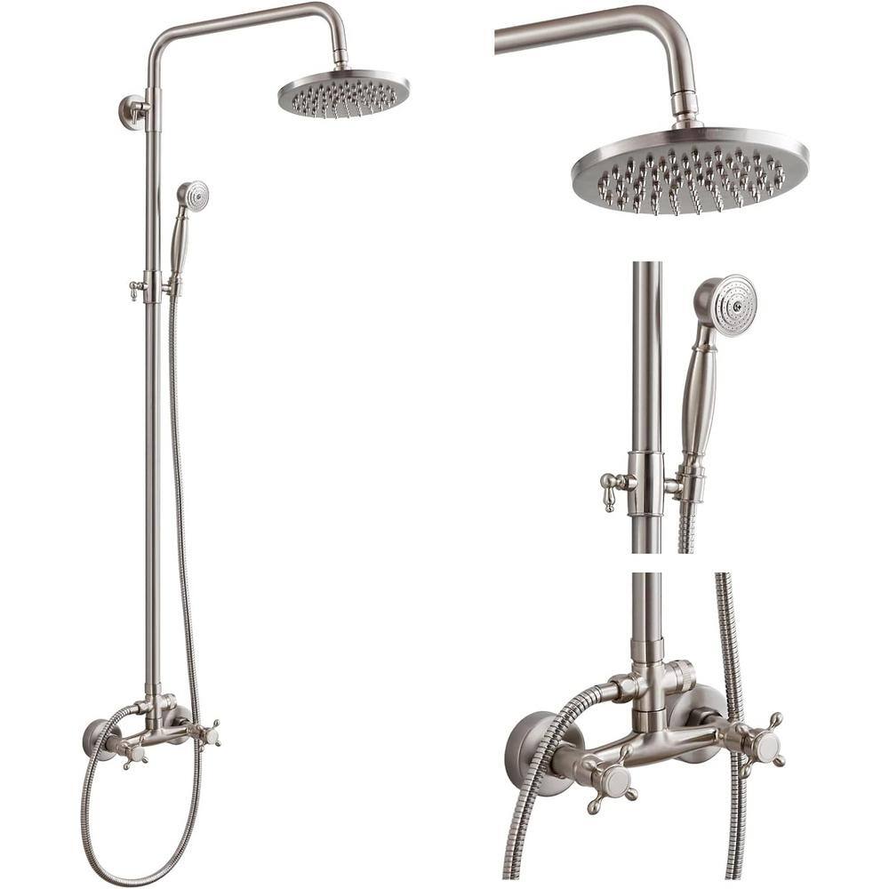 HOMEMYSTIQUE 2-Spray Wall Slid Bar Round Rain Shower Faucet with Hand ...