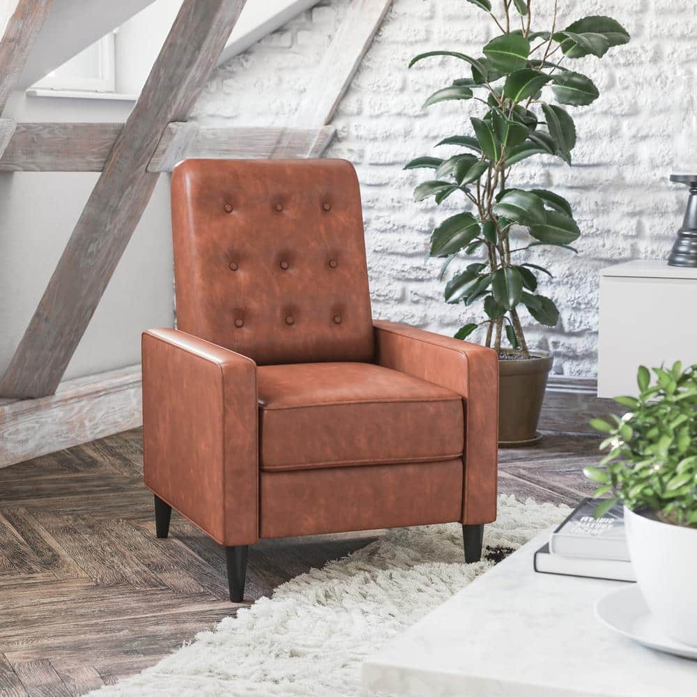 Carnegy Avenue Cognac Brown Erza Leather Soft Button Tufted Pushback ...