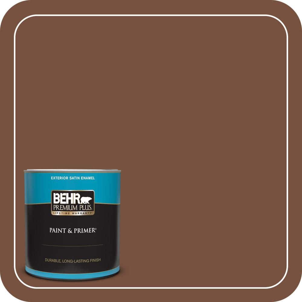 BEHR PREMIUM PLUS 1 qt. #240F-7 Root Beer Satin Enamel Exterior Paint ...