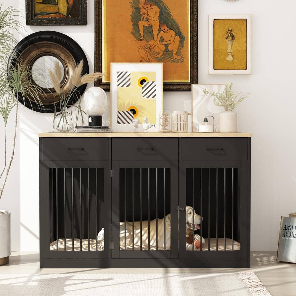 FUFU&GAGA Large Dog House Furniture Style Dog Cage Storage Cabinet, Dog Crate with 3 Drawers for ...