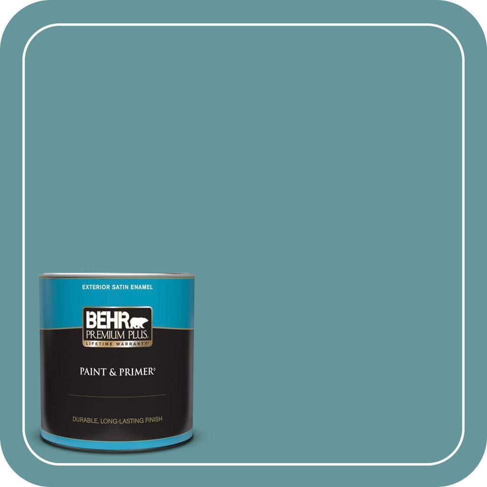BEHR PREMIUM PLUS 1 qt. #MQ6-33 Vintage Teal Satin Enamel Exterior ...