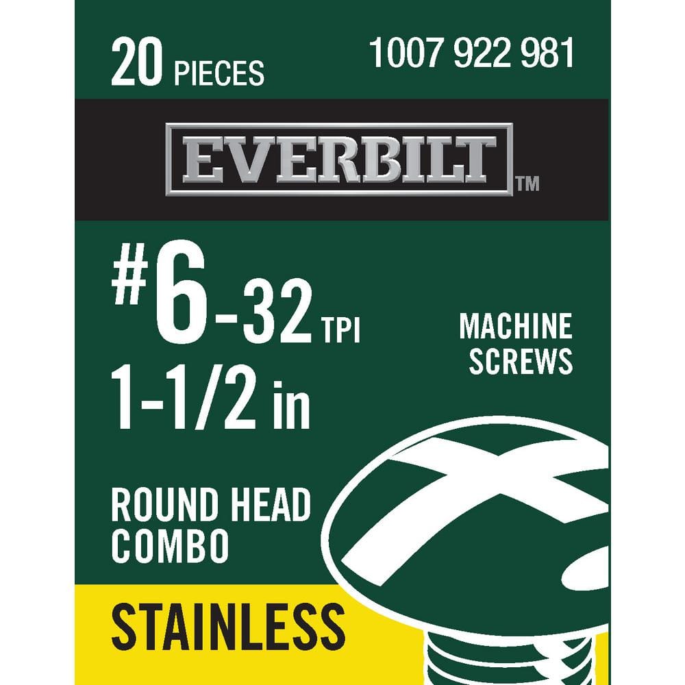 Everbilt #6-32 x 1-1/2 in. Combo Round Head Stainless Steel Machine ...