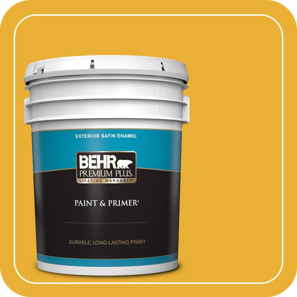 BEHR PREMIUM PLUS 5 gal. #P280-7 Midsummer Gold Satin Enamel Exterior ...