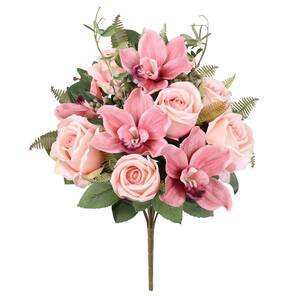 LIVING LUXURY 18 in. Pink Artificial Rose Flower Stem Bush Bouquet (Set ...