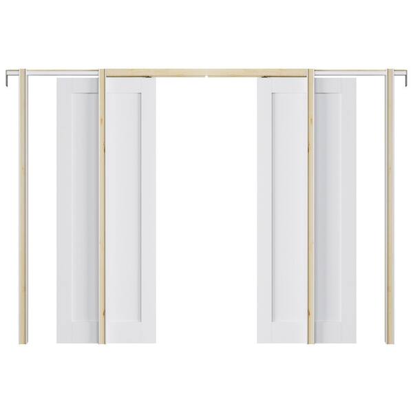 ARK DESIGN 56 in. x 80 in. Paneled White Primed MDF Pocket Sliding Door ...