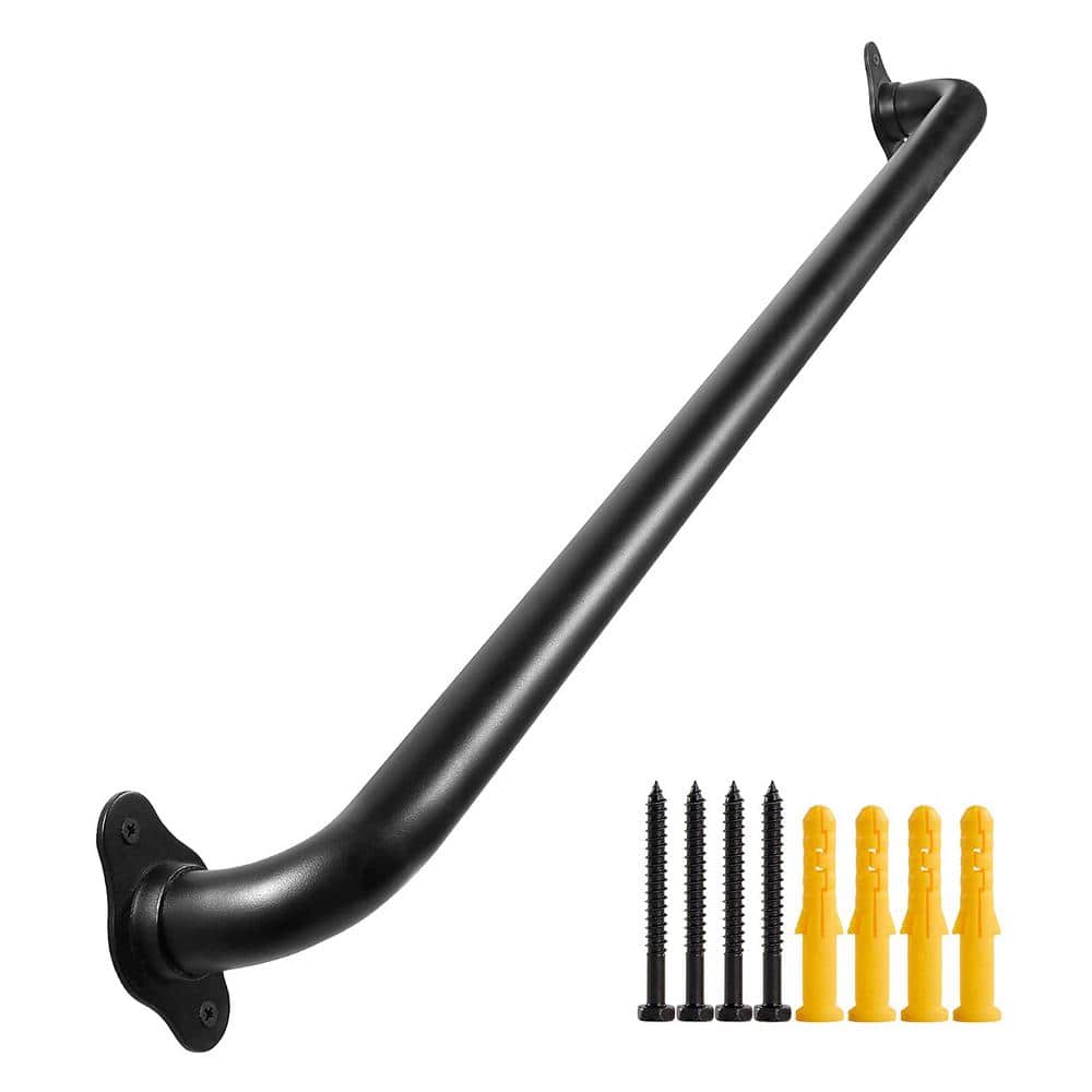 Angel Sar 3 ft. Matte Black Metal Industrial Pipe Wall Handrail, Pipe ...