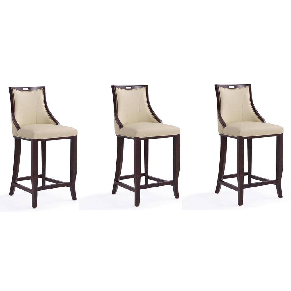 Manhattan Comfort Emperor 27 in. Cream and Walnut Beech Wood Bar Stool ...
