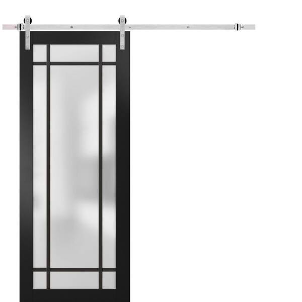 Sartodoors 36 in. x 84 in. 1 Panel Frosted Glass Black Matte Solid Wood ...